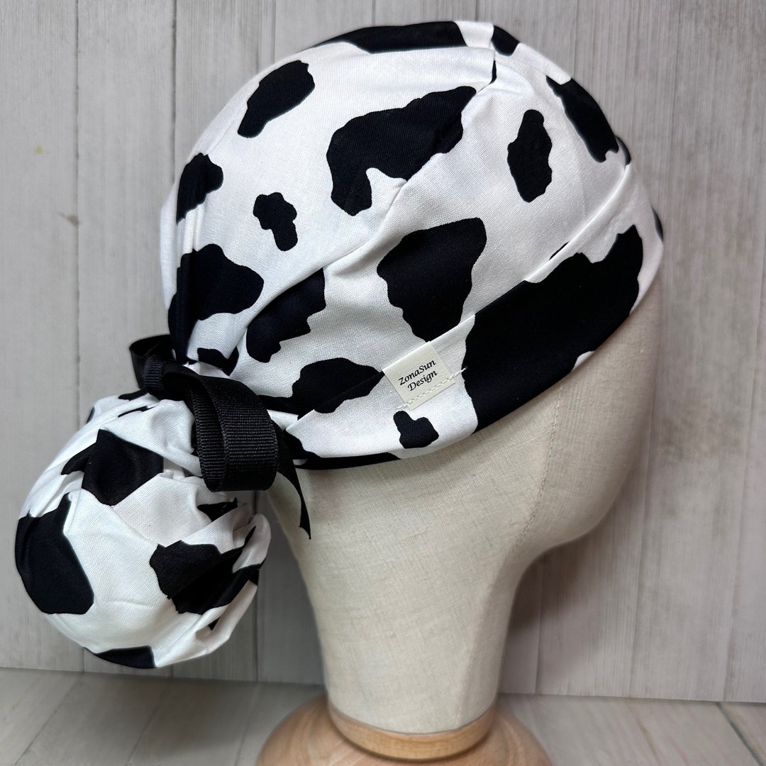 Cow Print Ponytail Scrub Cap for Women, Farm Animal Surgical OR Hat ...