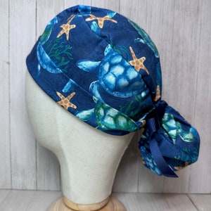 Sea Turtles, Starfish & Coral Ponytail Scrub Cap for Women, Marine ...