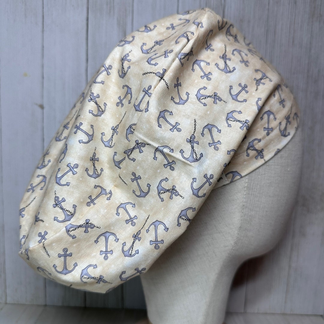 Silver Anchors Euro Style Scrub Cap: Women's Nautical Cotton OR ...