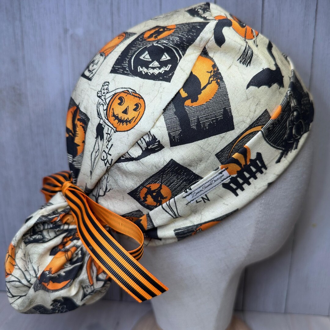 Wicked Witches Halloween Ponytail Scrub Cap: Women's Jack-o'-lantern OR ...