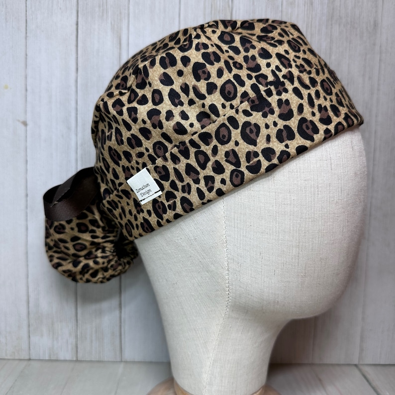 Leopard Print Ponytail Scrub Cap: Women's Wild Animal Cotton Surgical ...