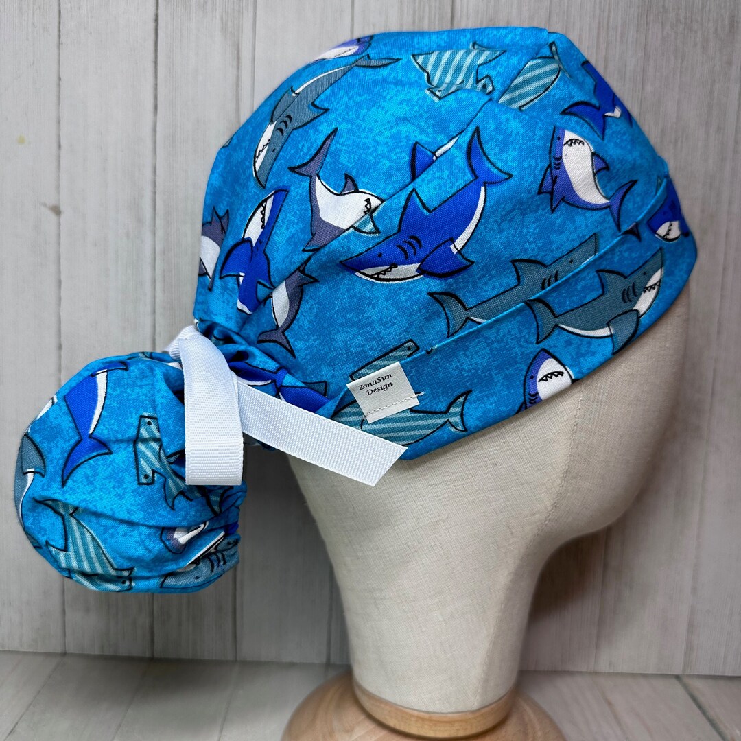 Sharks Ponytail Scrub Cap for Women, Nautical Ocean Marine Life OR ...