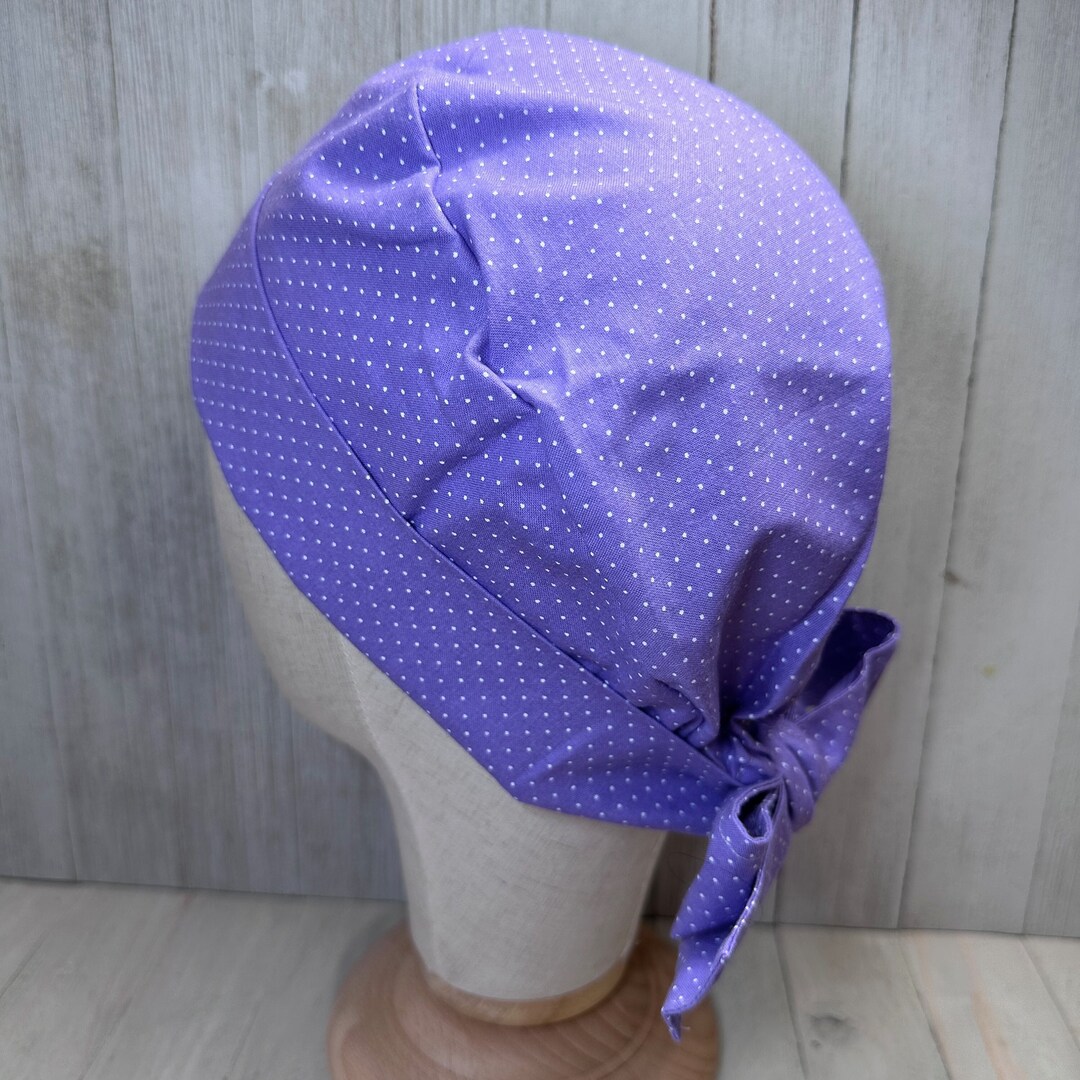Purple & White Polka Dots Pixie Tie-back Scrub Cap for Women, Lavender ...