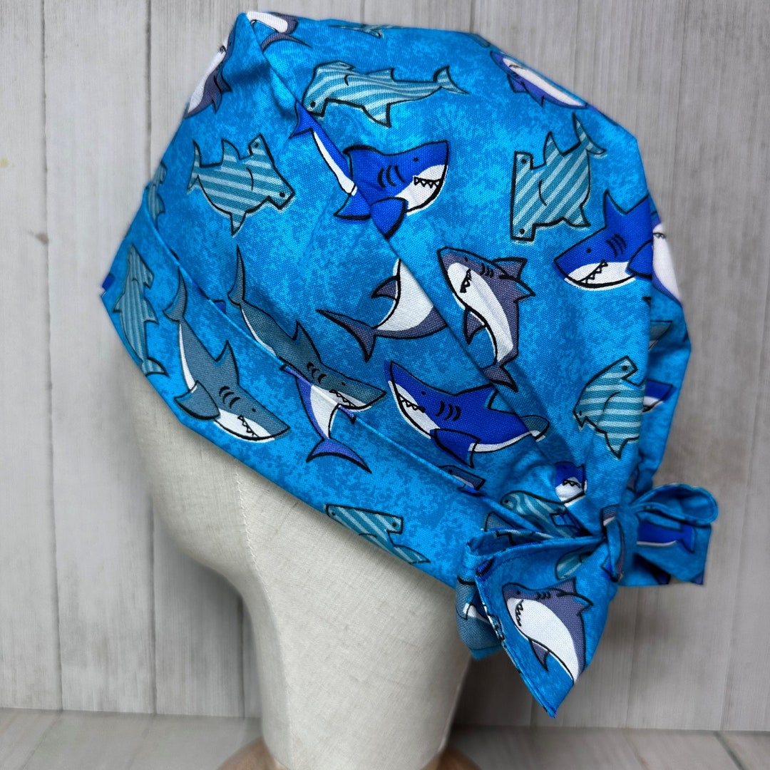 Sharks Swimming Pixie Tie-back Scrub Cap for Women, Ocean Life Sea ...