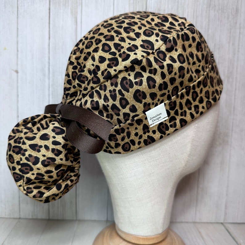 Leopard Print Ponytail Scrub Cap: Women's Wild Animal Cotton Surgical ...