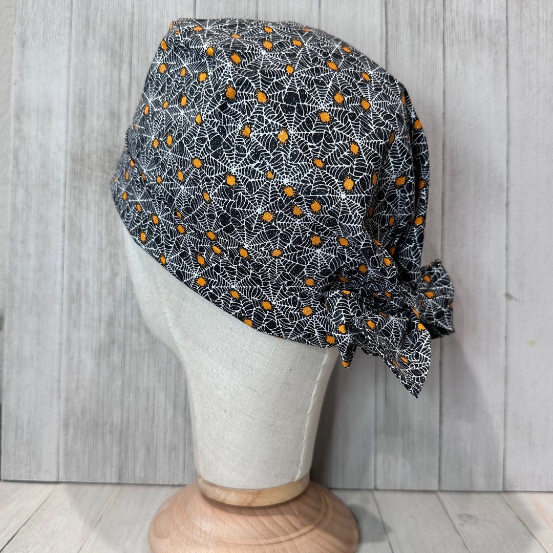 Sparkly Spider Web Pixie Scrub Cap: Women's Halloween Tie-back Surgical ...