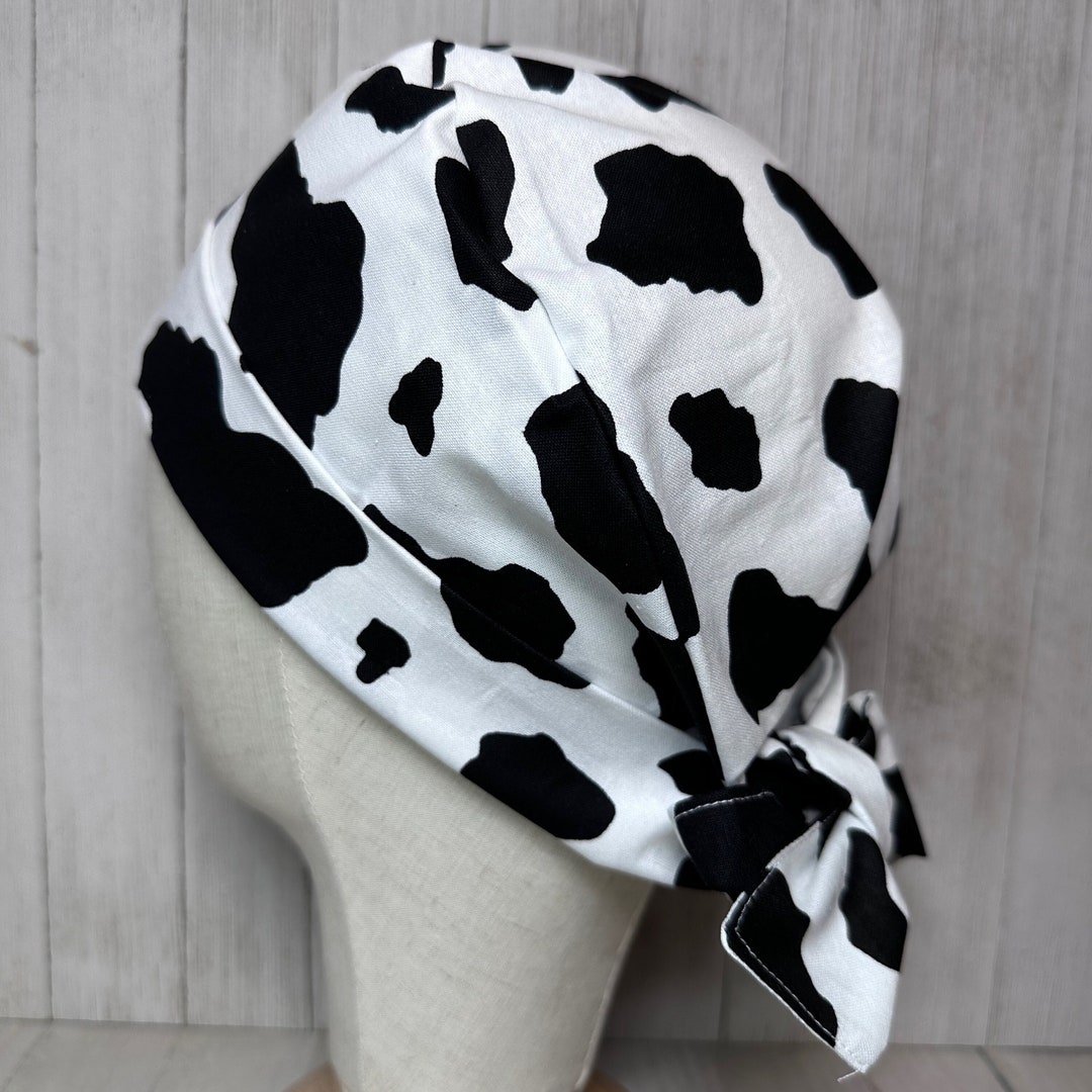 Cow Print Pixie Tie-back Scrub Cap for Women, Country Farm Animal OR ...