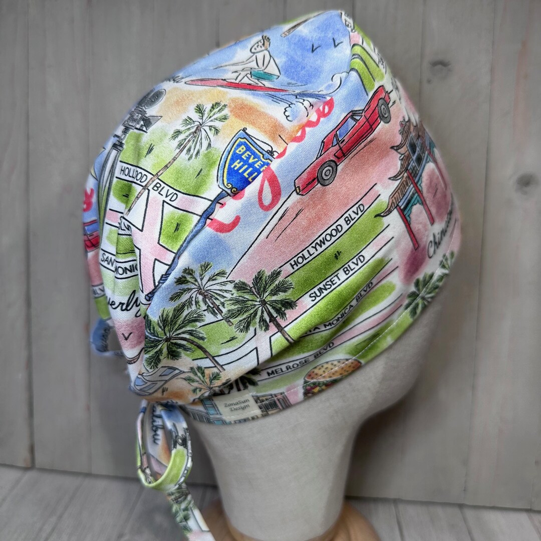 Los Angeles Map Unisex Tie-back Scrub Cap: Men/women's, Coastal ...