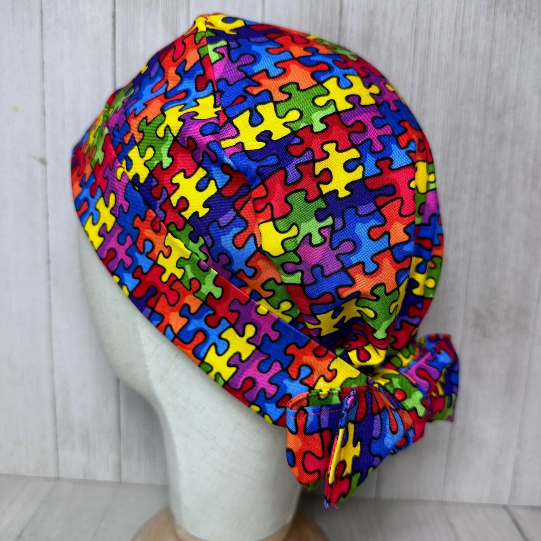 Autism Awareness Pixie Tie-back Scrub Cap for Women, Developmental ...