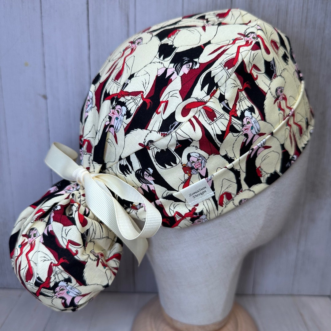 Animated Villain Ponytail Scrub Cap for Women, Cartoon Evildoer OR ...