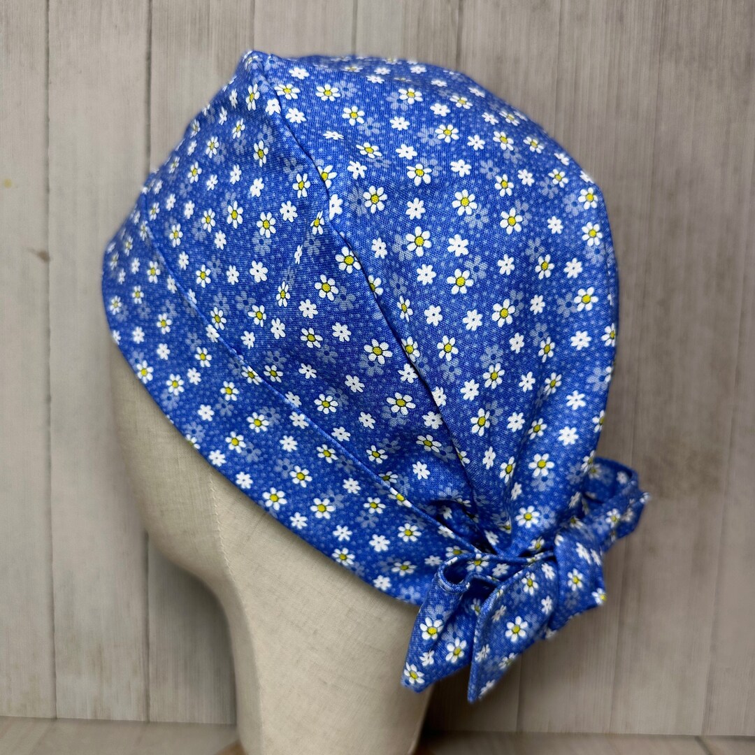 Daisy Pixie Tie-back Scrub Cap for Women, Blue Summer Floral OR ...