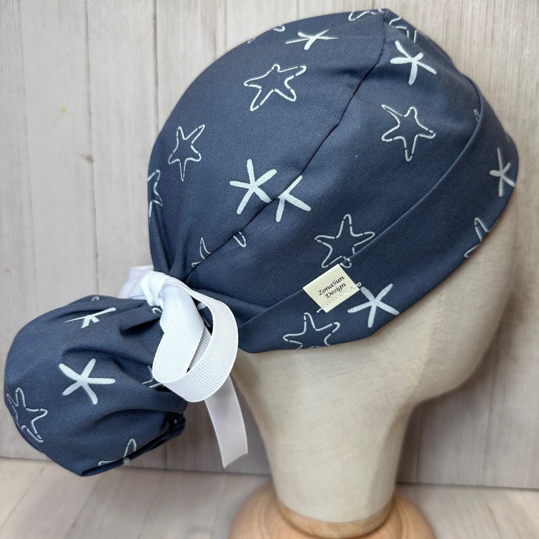 Starfish Ponytail Scrub Cap: Navy Seashore Surgical Hat - Etsy