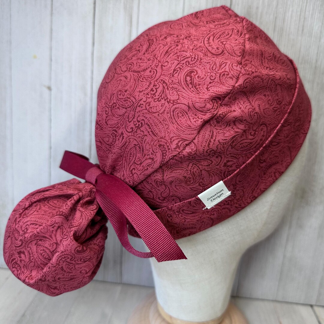 Burgundy Paisley Ponytail Scrub Cap for Women, BOHO OR Surgical Hat ...