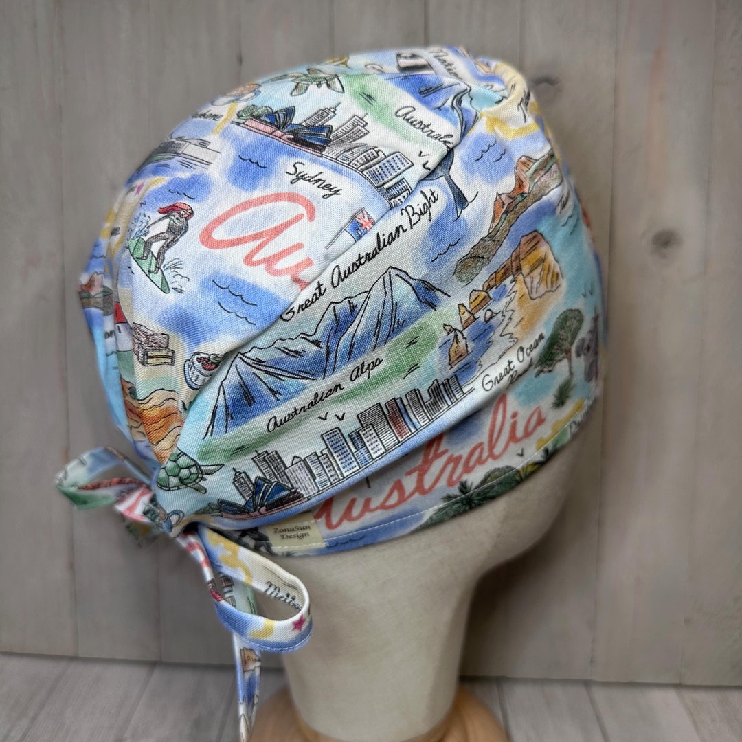 Australia Tie-back Unisex Scrub Cap: Men/women's Land Down Under OR ...