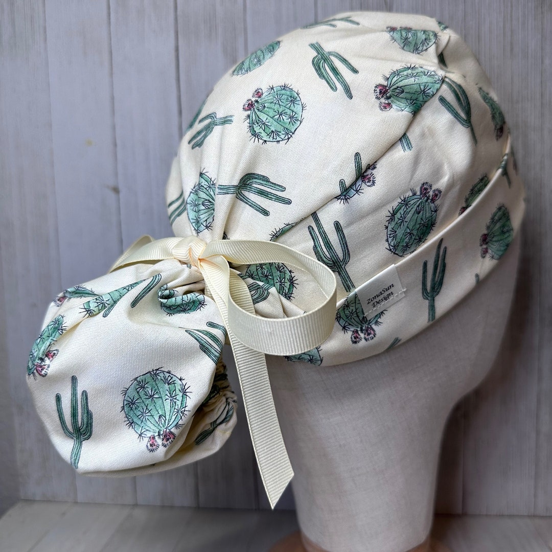 Southwest Cactus Ponytail Scrub Cap for Women, Arizona Desert Surgical ...