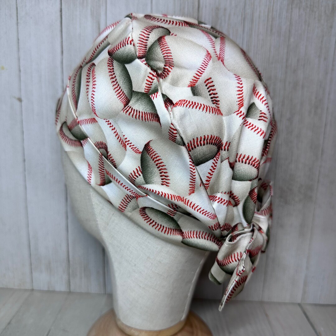 Baseball Pixie Tie-back Scrub Cap for Women, Summer Sport Game USA ...