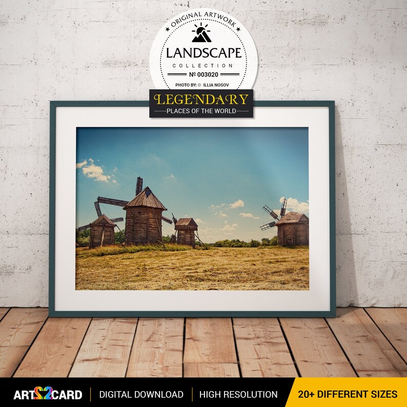 Windmill Field Landscape Digital Download Wall Art Print - Etsy