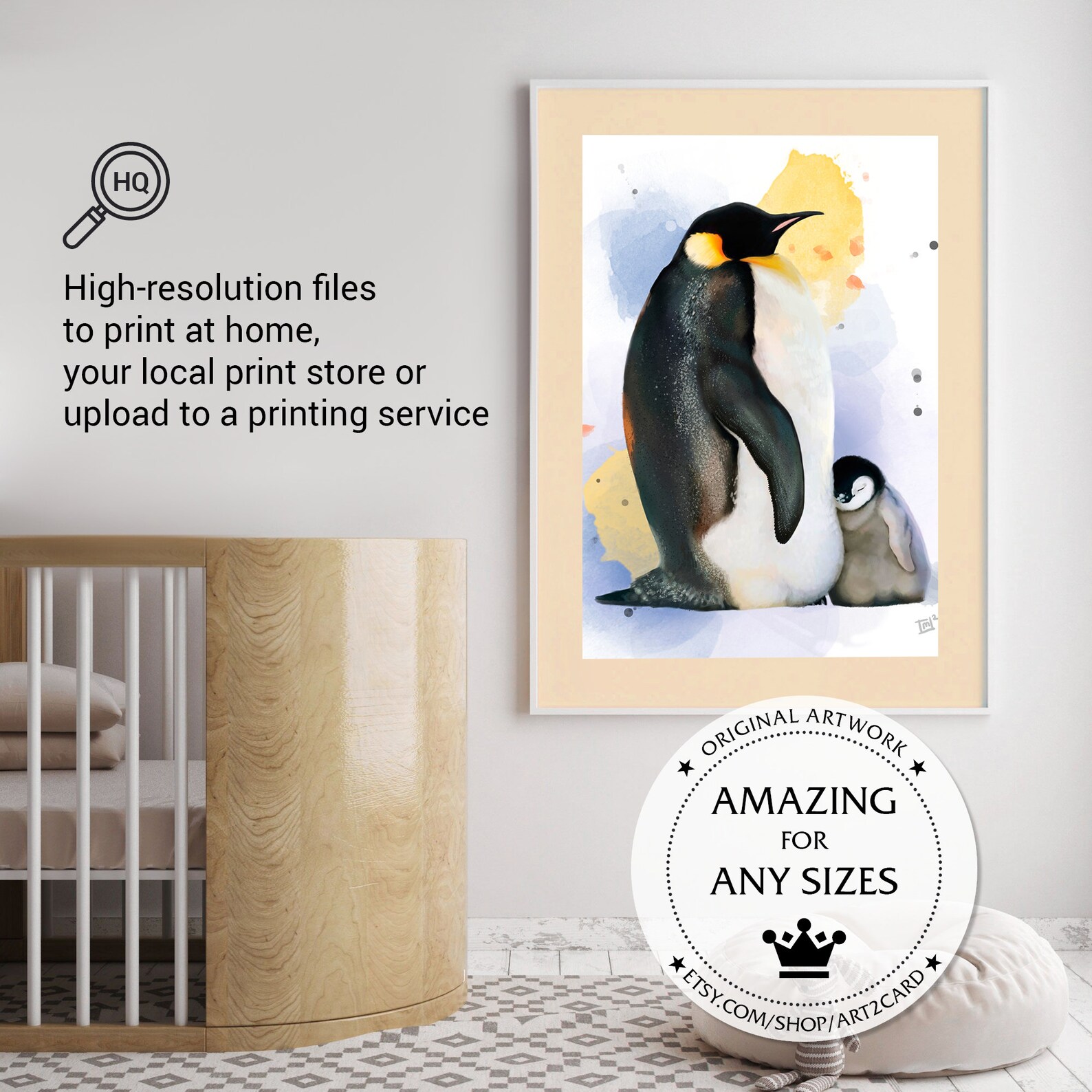 Penguin Mom & Baby Nursery Animals Exclusive Souvenir Painting Digital ...