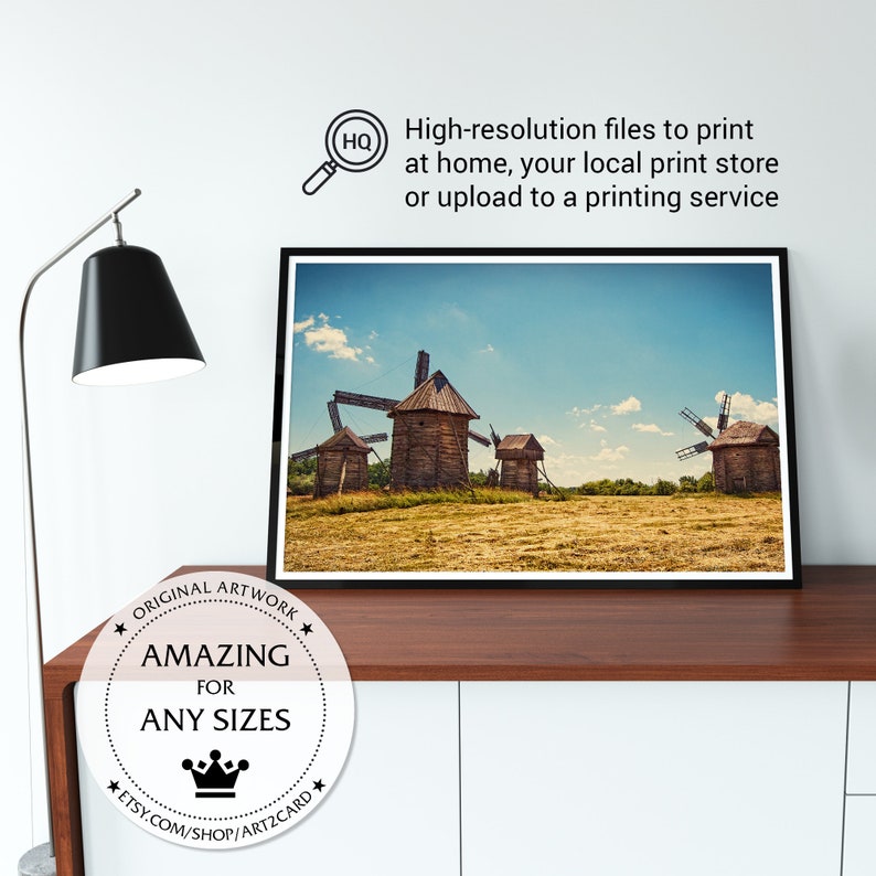 Windmill Field Landscape Digital Download Wall Art Print - Etsy