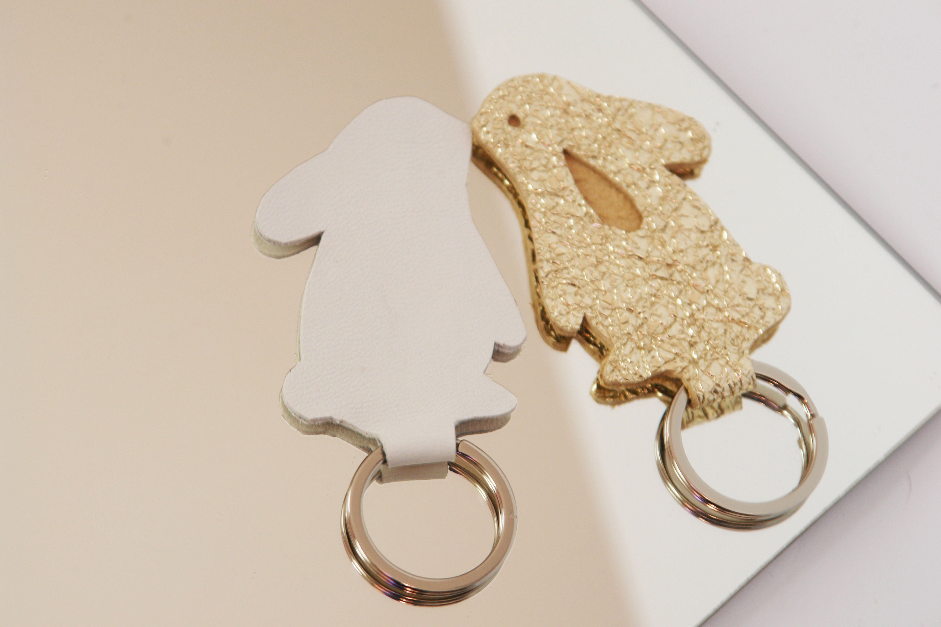 Leather bunny key chain gold leather keychain for gifts | Etsy