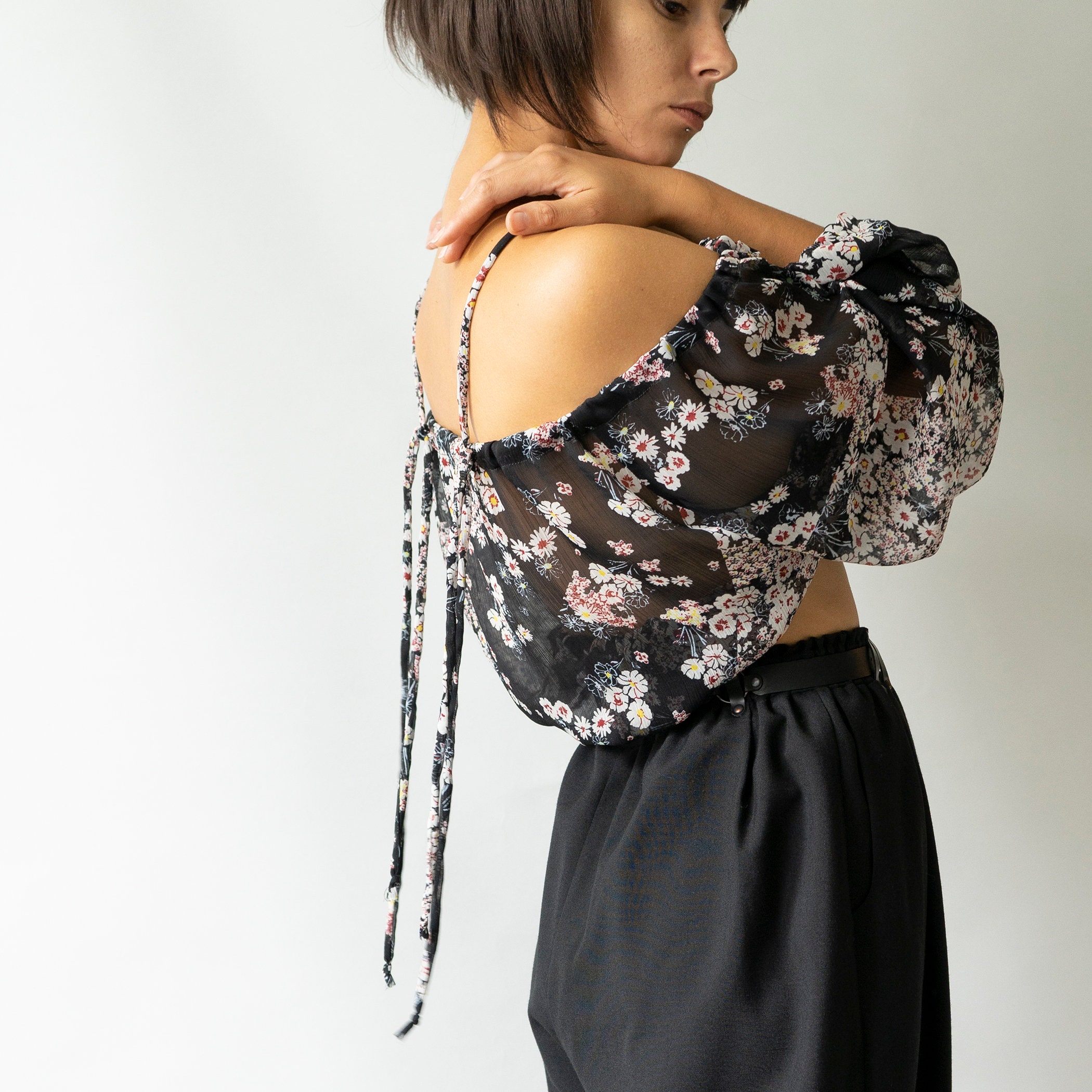 Sheer Floral Off Shoulder Crop Top Peasant Chemise Blouse Etsy