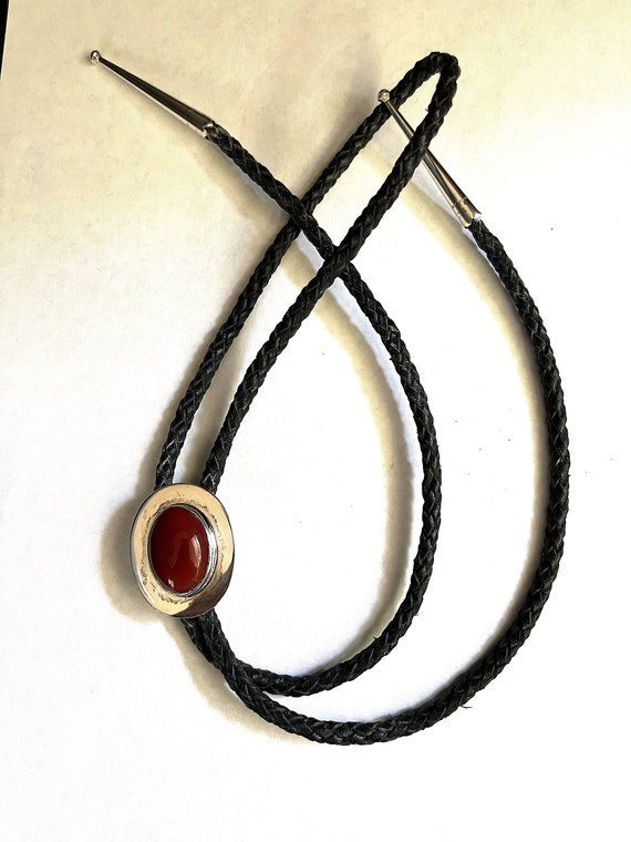 Vintage Handcrafted Western Leather Bolo Tie With An … - Gem