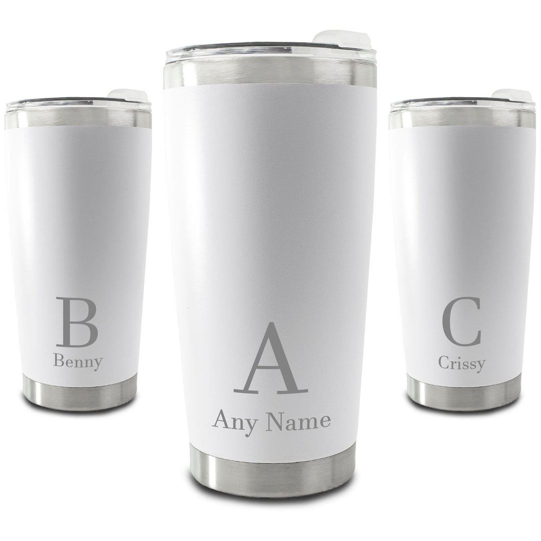 Personalised Engraved 500ml White Travel Cup With Initial and Name ...