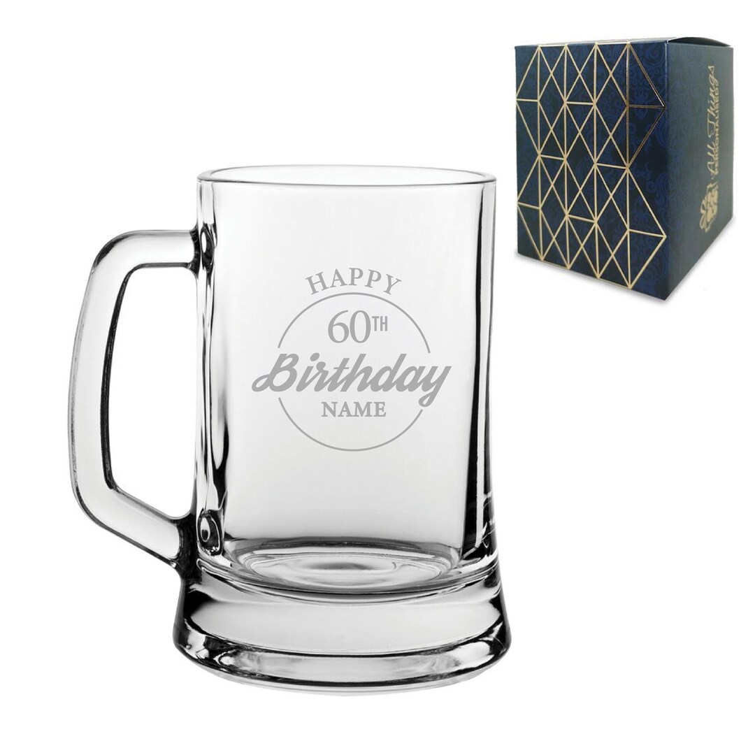 Engraved Tankard Beer Mug Stein Happy 60th Birthday Circle Design Gift ...