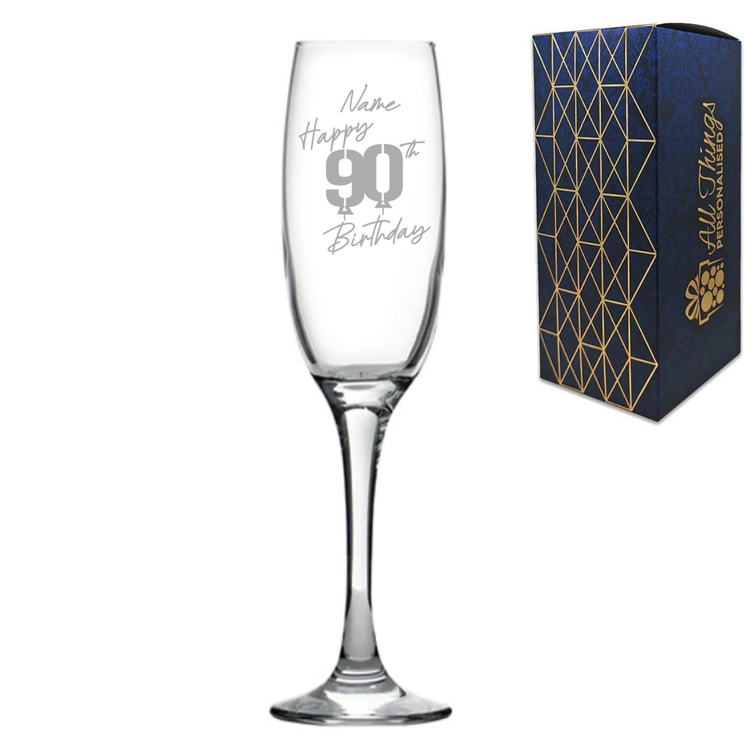 Engraved Champagne Flute Happy 90th Birthday Balloon Design Gift Boxed ...