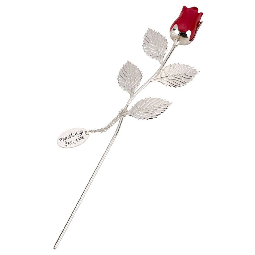 Personalised Engraved Silver Plated Red Rose With Pendant, Gift Boxed ...