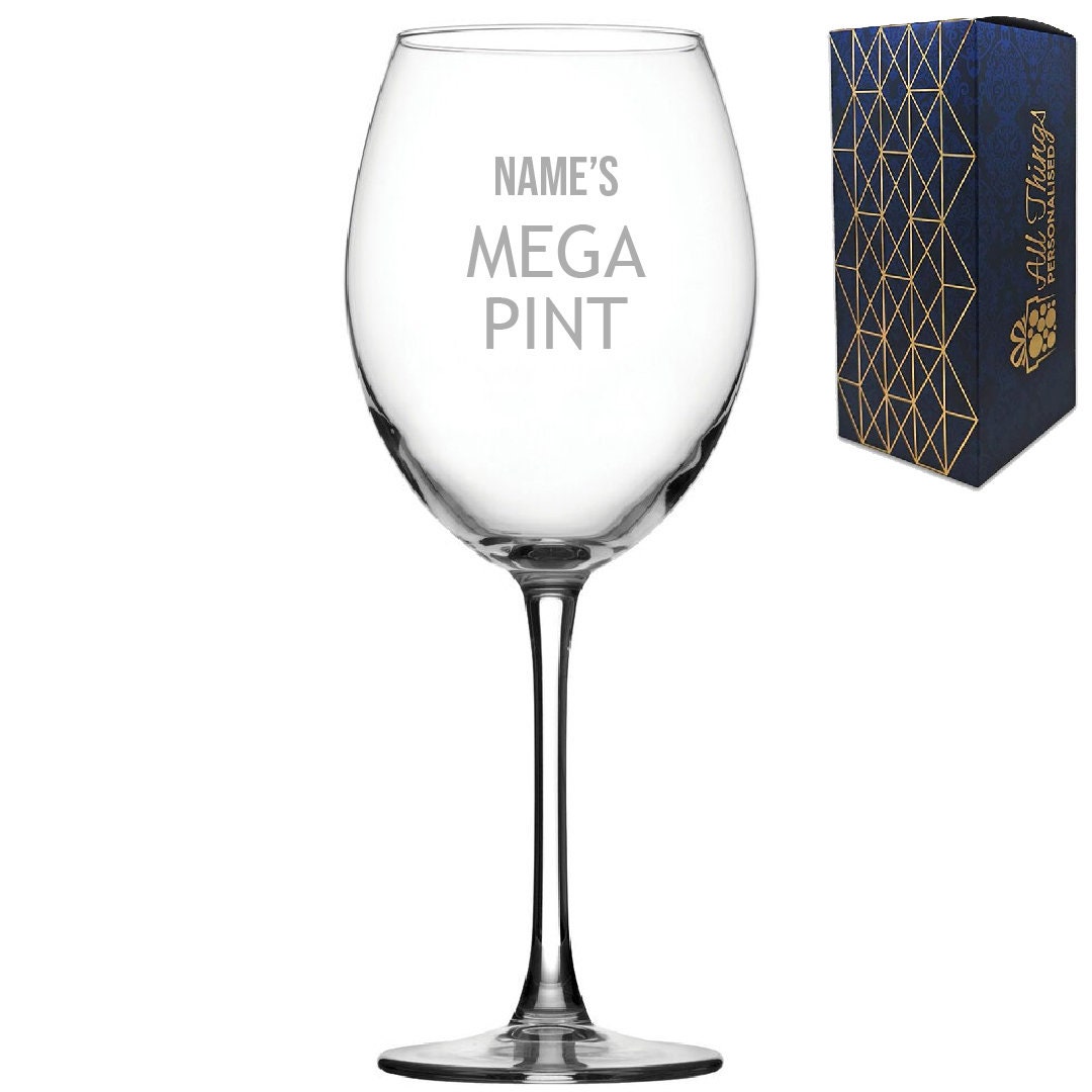 Personalised Engraved Mega Pint Wine Glass, Novelty Gift Modern Design ...