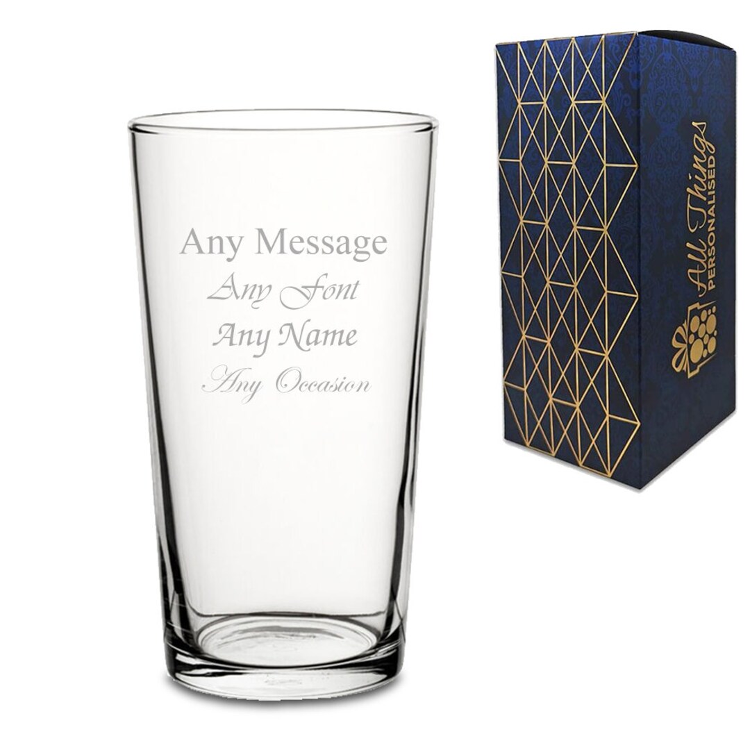 Personalised Engraved Conical Pint Glass Wedding Beer Birthday - Any ...
