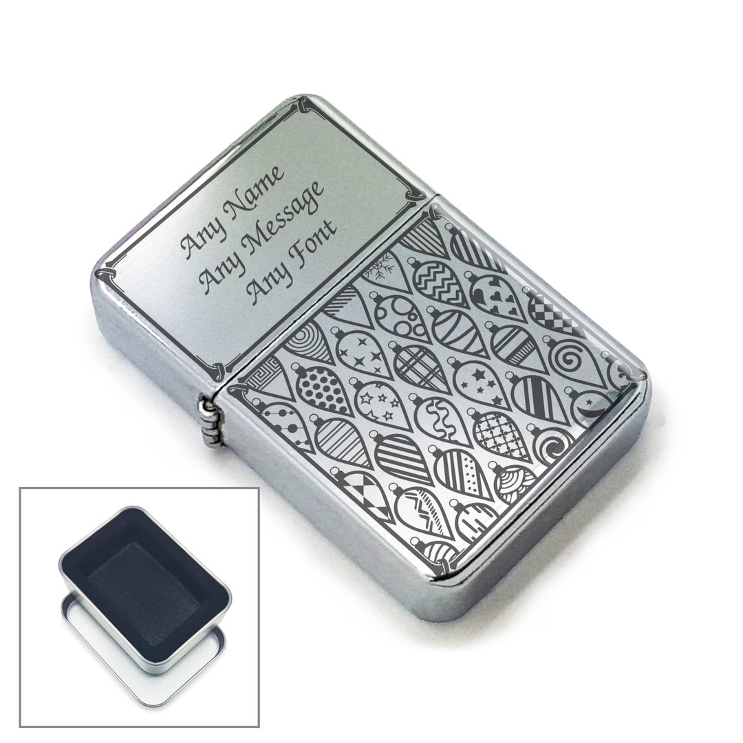 Personalised Engraved Lighter With Christmas Baubles Design, Metal Tin ...