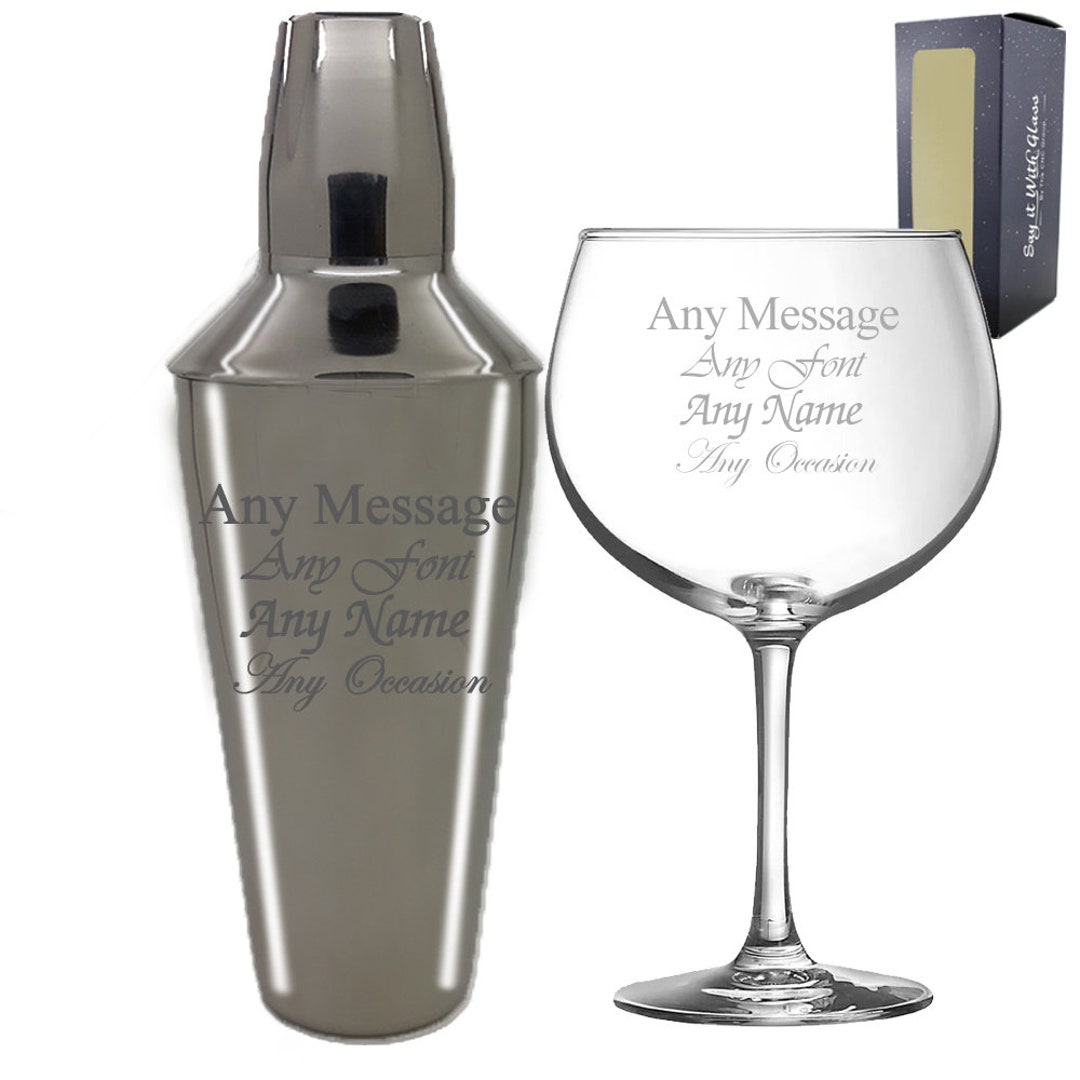Personalised Engraved Cocktail Shaker With Strainer and Juniper Gin ...