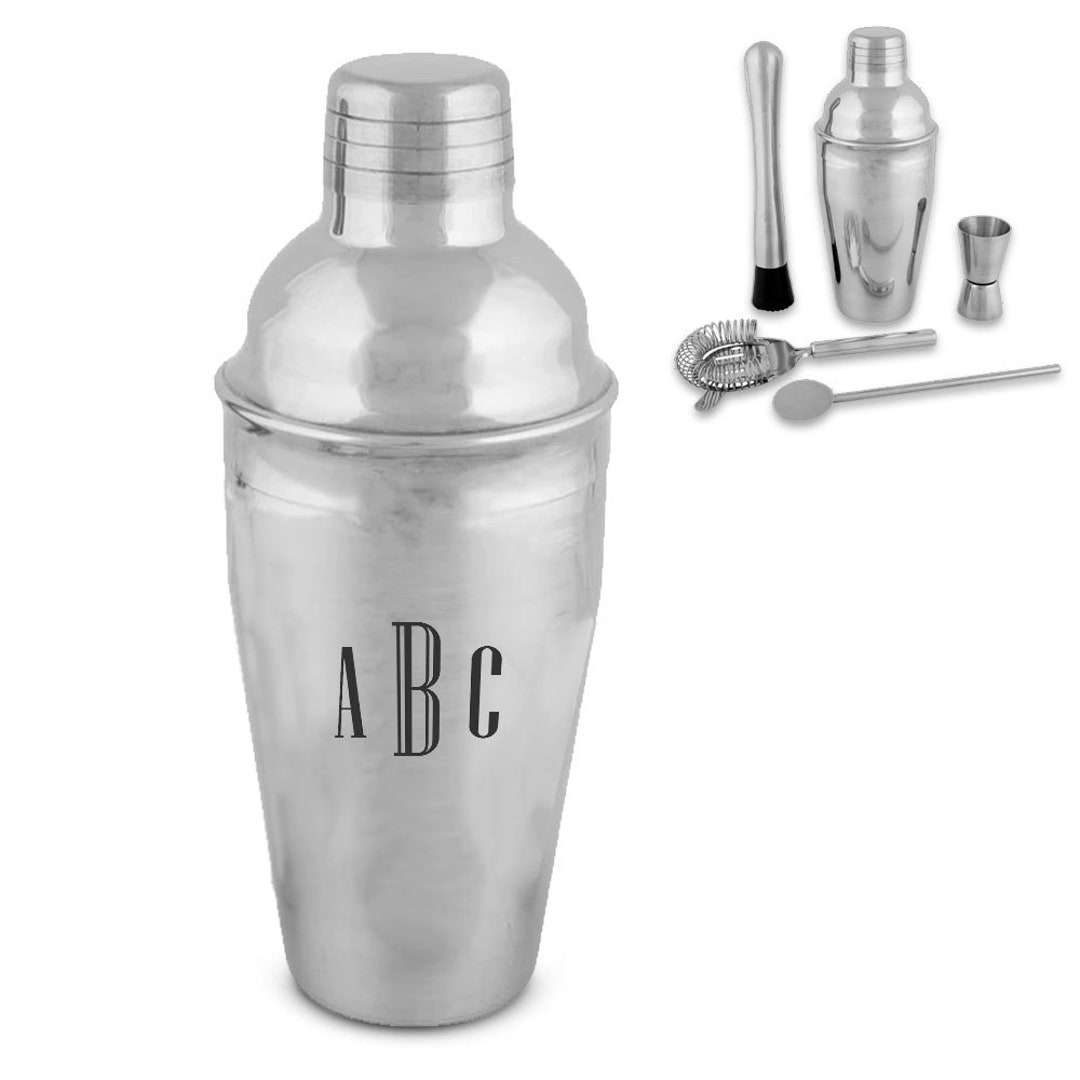 Personalised Engraved Cocktail Shaker Set With Triple Initials ...