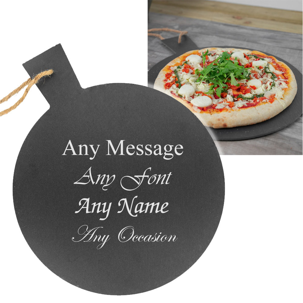Personalised Engraved Rustic Slate Pizza Serving Platter 330mmØ With ...
