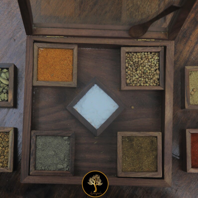 Rosewood Spice Box / Masala Box With Glass Top - Etsy