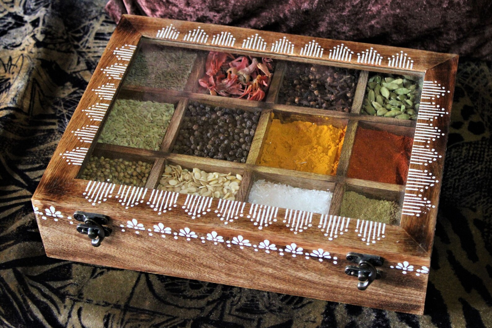 Hand Painted Wooden Spice Box 12 Partitions | Etsy