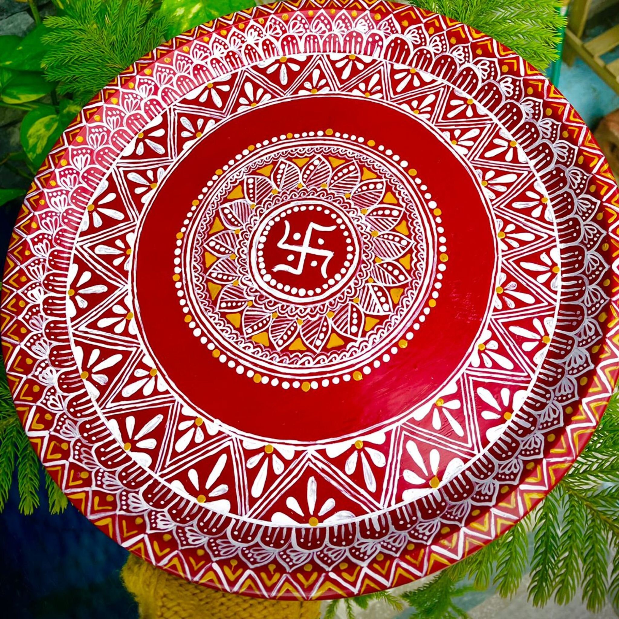 Hand Painted Aipan Inspired Puja Thali - Etsy