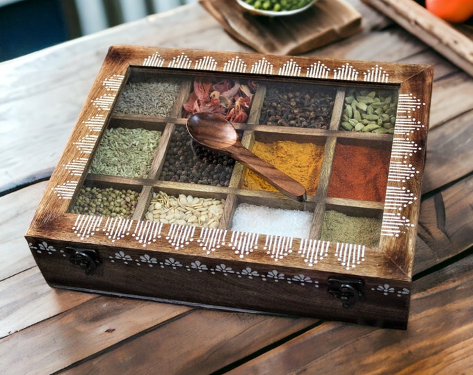 Hand Painted Wooden Spice Box 12 Partitions - Etsy