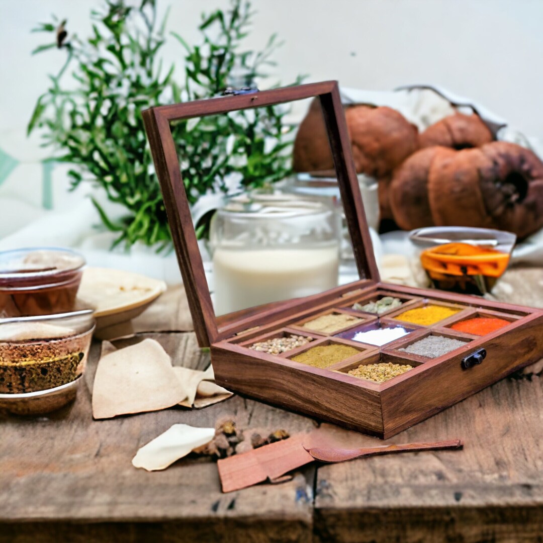 Rosewood Spice Box / Masala Box With Glass Top - Etsy