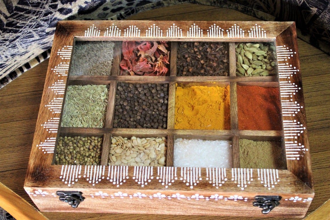Hand Painted Wooden Spice Box 12 Partitions | Etsy