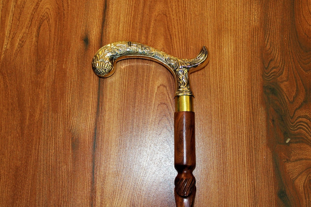 Indian Rosewood Handcrafted Walking Stick Cane Foldable With Brass ...