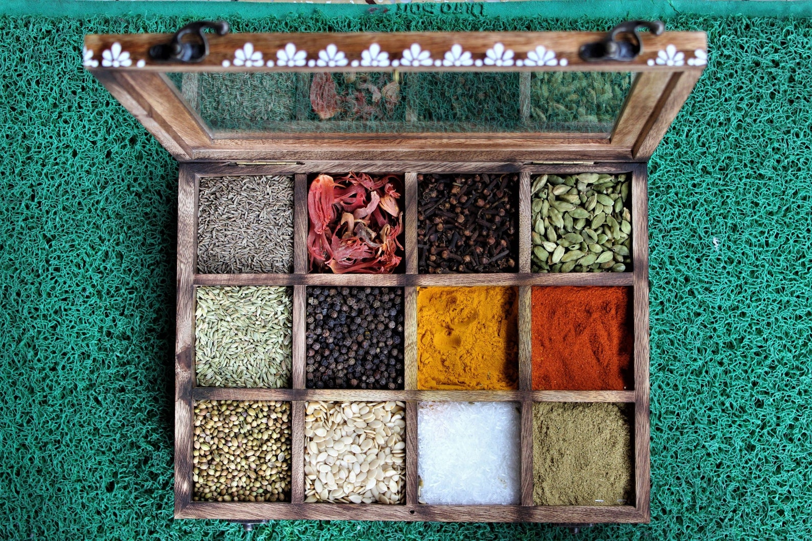 Hand Painted Wooden Spice Box 12 Partitions | Etsy