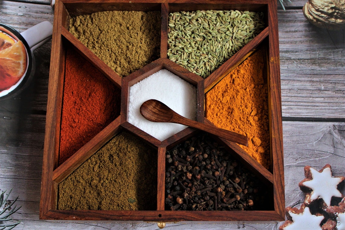 Sheesham Wood Handcrafted & Hand Painted Indian Spice Box / | Etsy