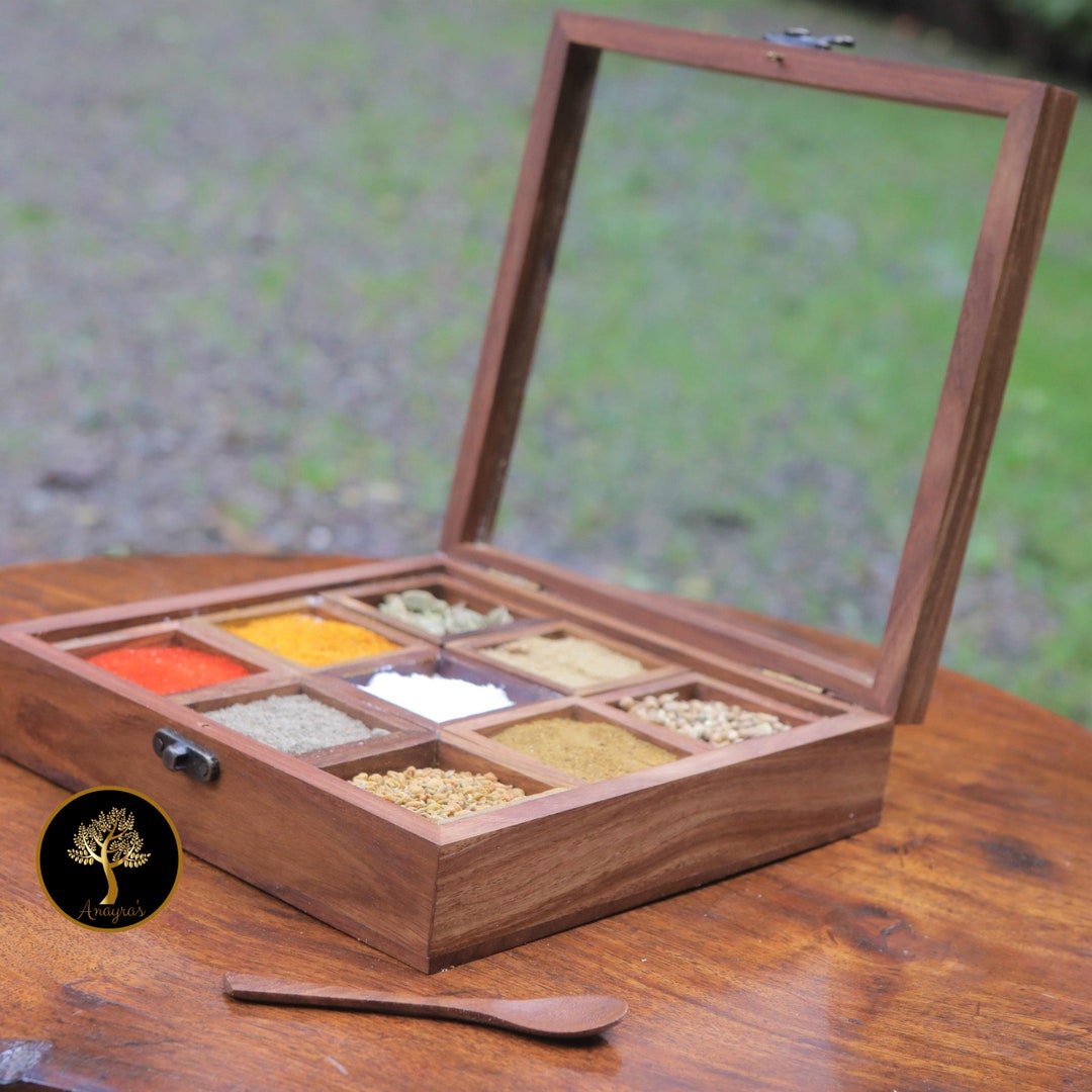 Rosewood Spice Box / Masala Box With Glass Top - Etsy
