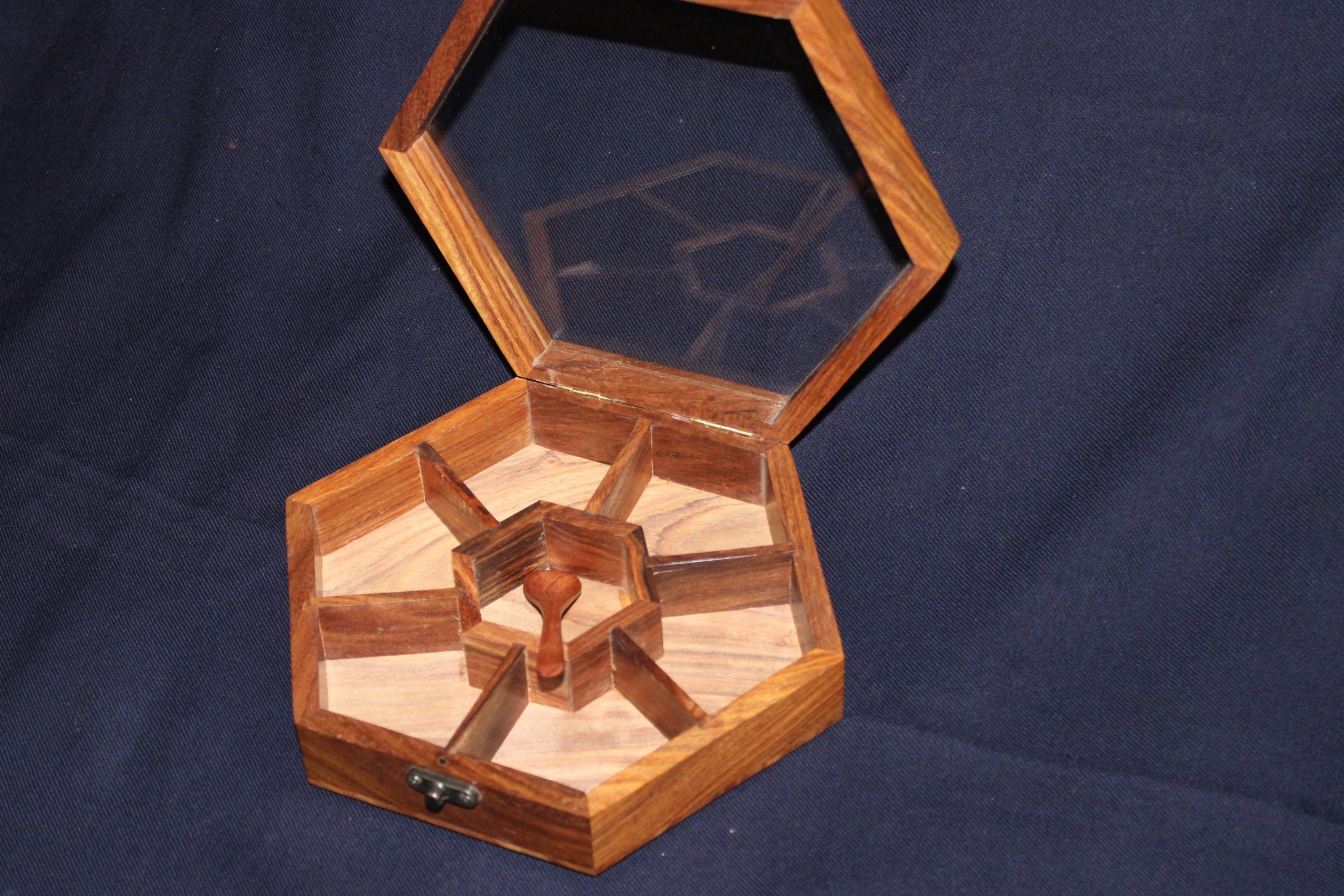 Handmade Wooden Spice Box Hexagon Shaped fixed Partitions - Etsy