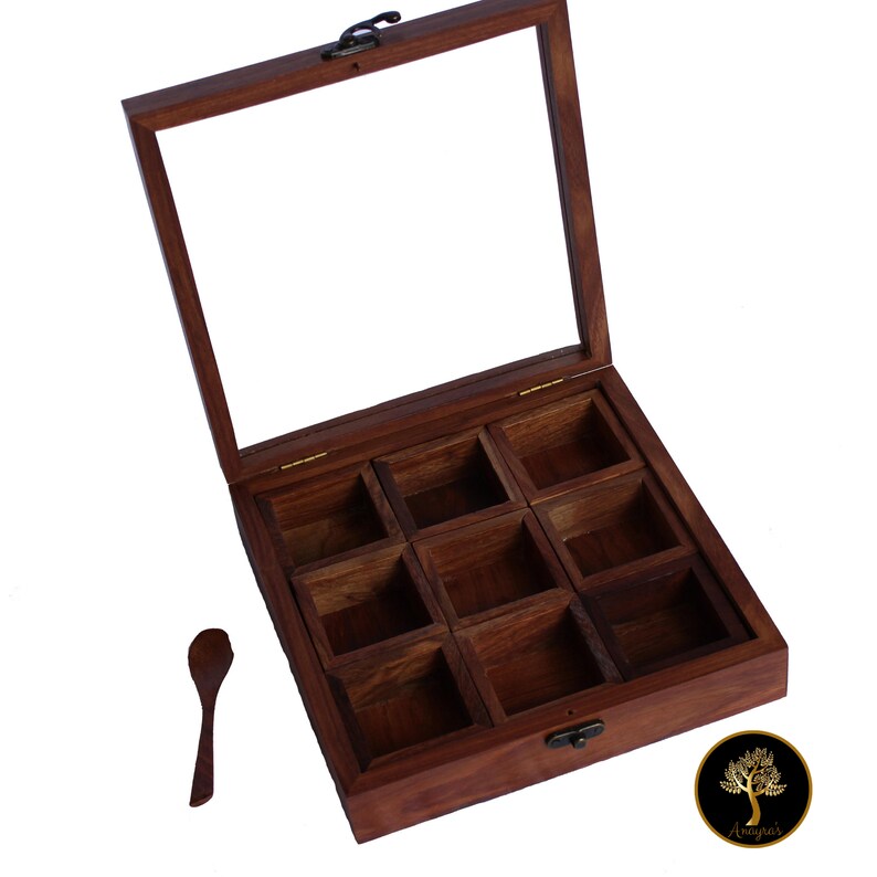 Rosewood Spice Box / Masala Box With Glass Top - Etsy