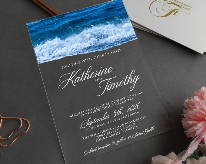 Beach Wedding Invitation Suite: Gold Foil, Watercolor, Handmade Cotton ...
