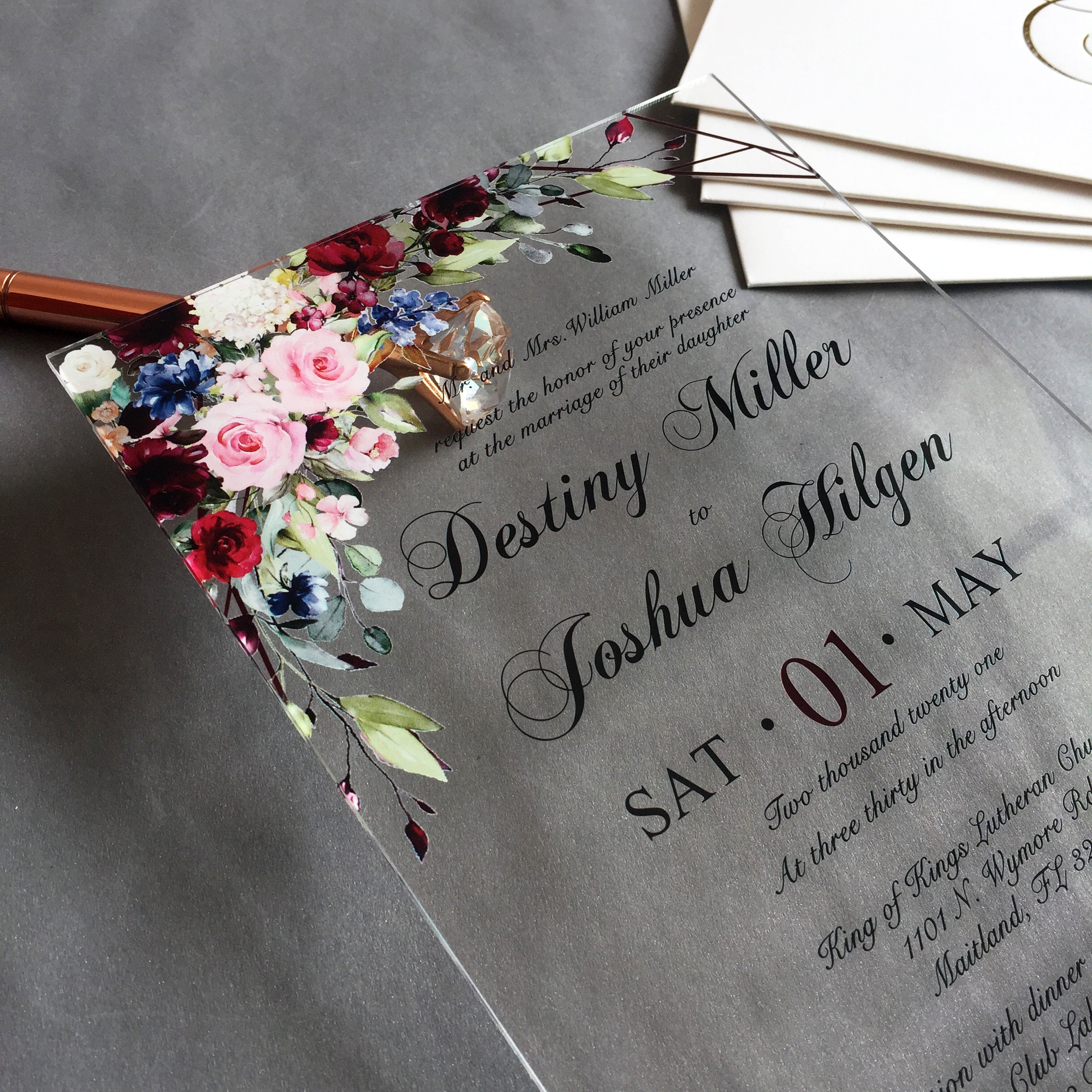Custom Acrylic Wedding Invitation, Acrylic Invites, Blush Pink Floral ...